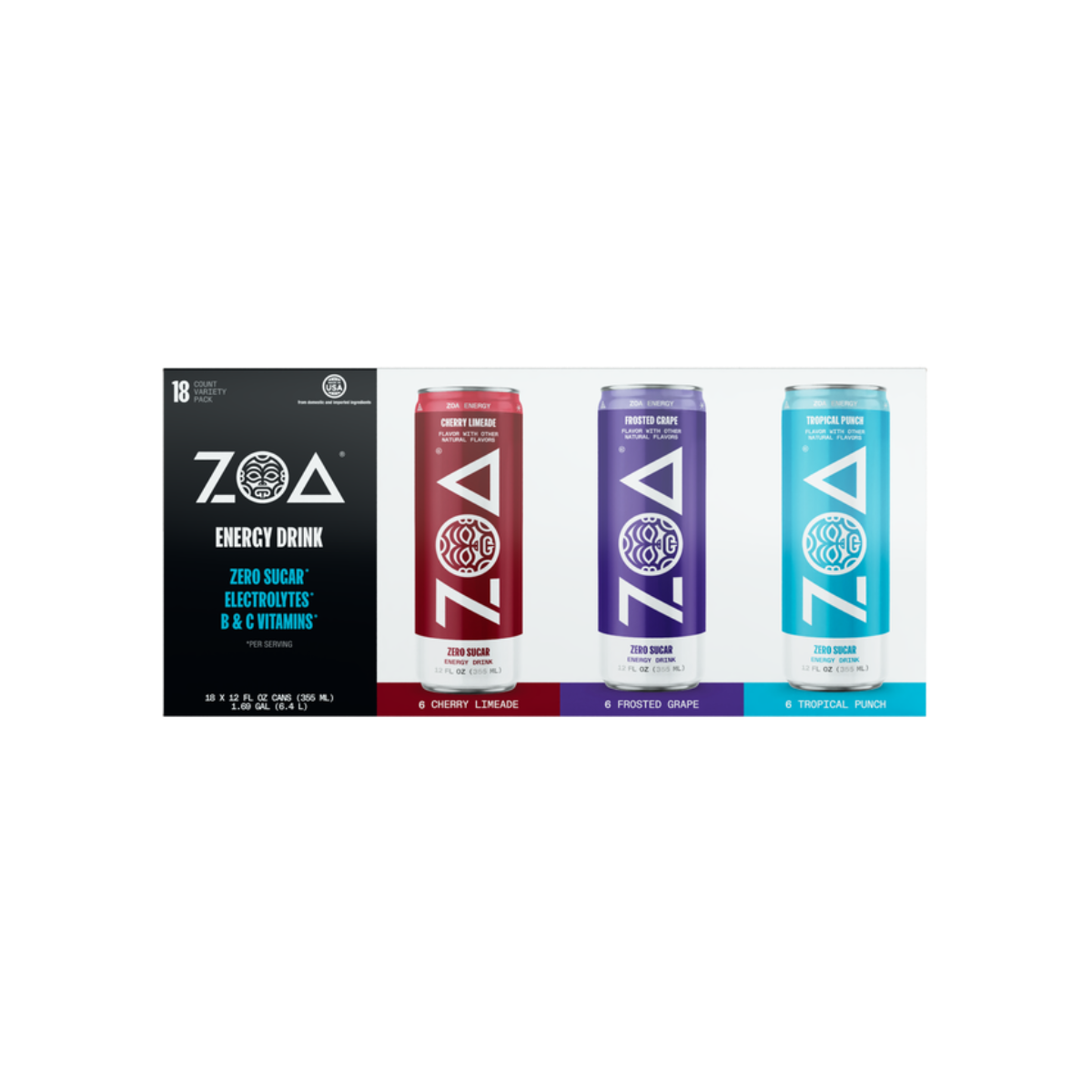 ZOA Energy Drink, Zero Sugar, Variety Pack, 12 fl oz, 18 ct – ROM America
