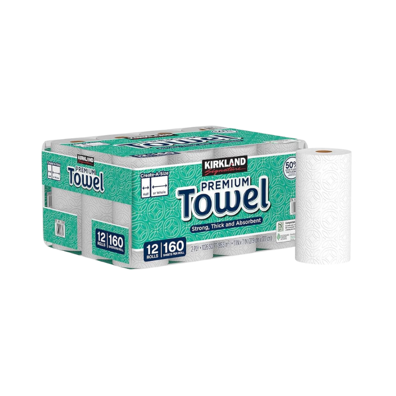 Kirkland Signature Paper Towels, 2-Ply, 160 Sheets, 12 Individually Wr ...